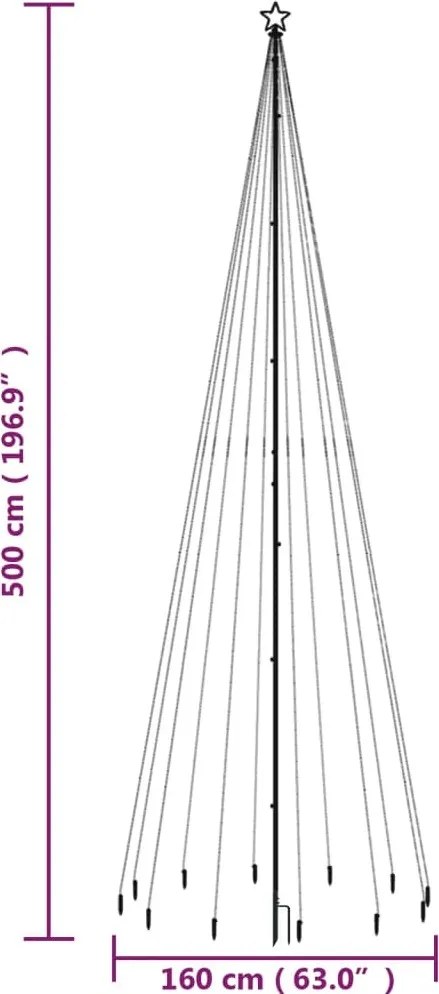 vidaXL Vánoční strom s hrotem 732 ch LED diod 500 cm [343560] Barva: Studená bílá