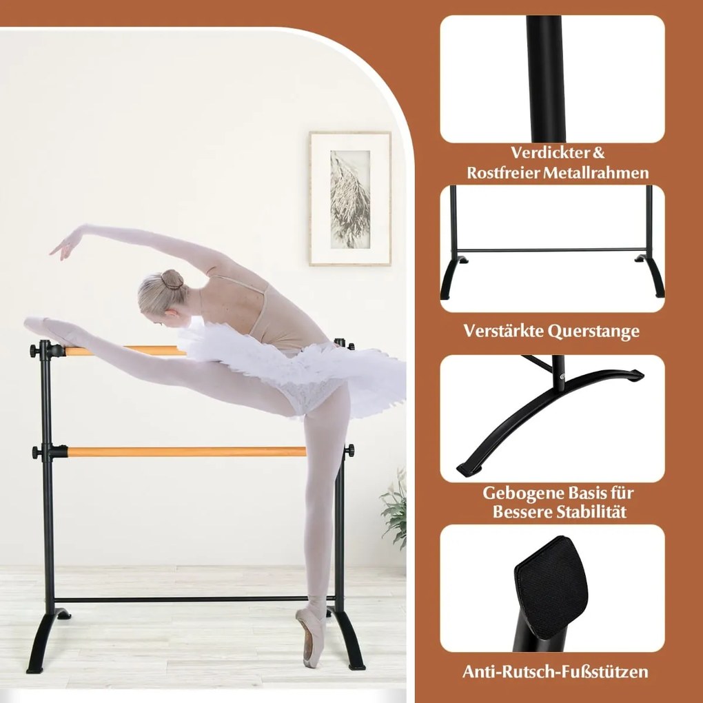 Costway 120 cm dlouhé přenosné baletní vybavení volně stojící dvojitá baletní