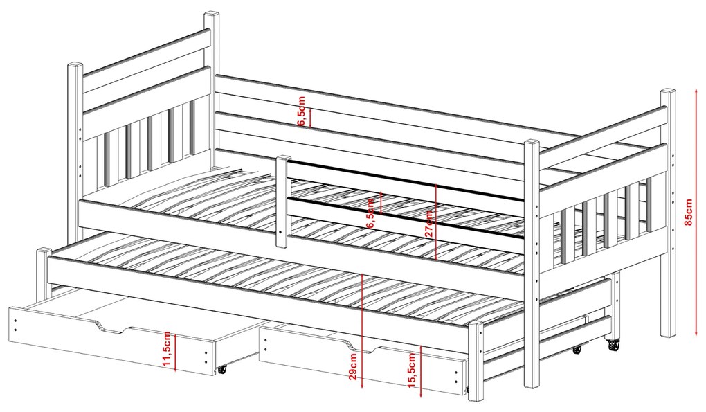 Legno Dětská rozkládací postel Diana borovice Rozměr (cm): 80x200