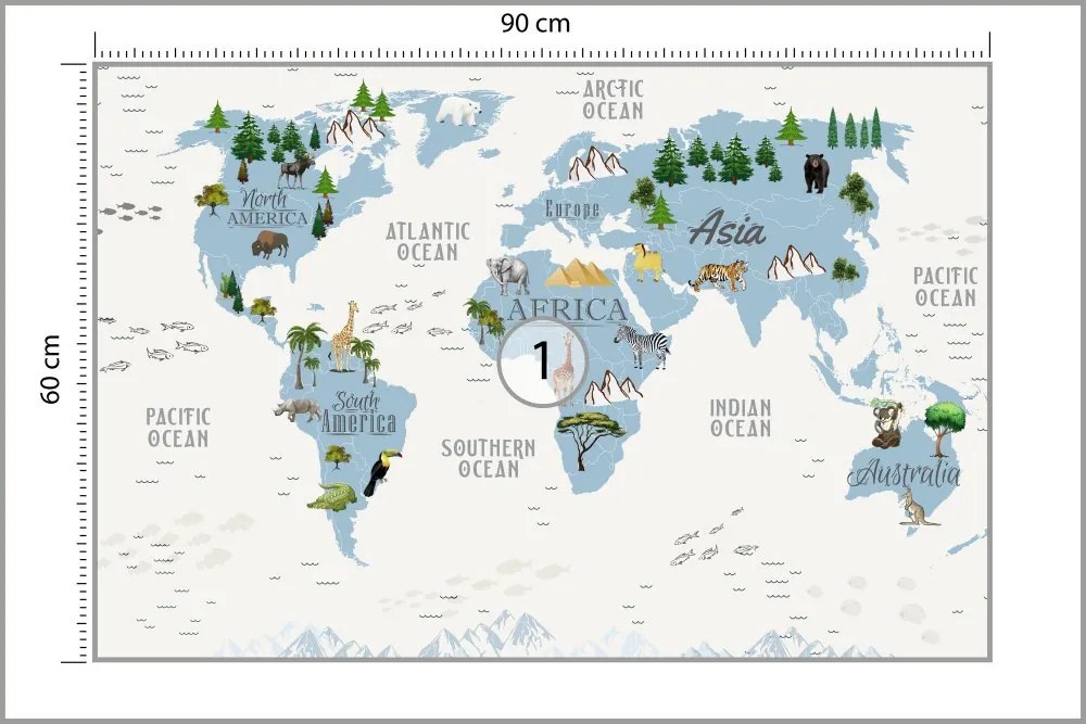 Fototapeta Animals World Map For Kids Wallpaper Design Hladký vinyl 180x120