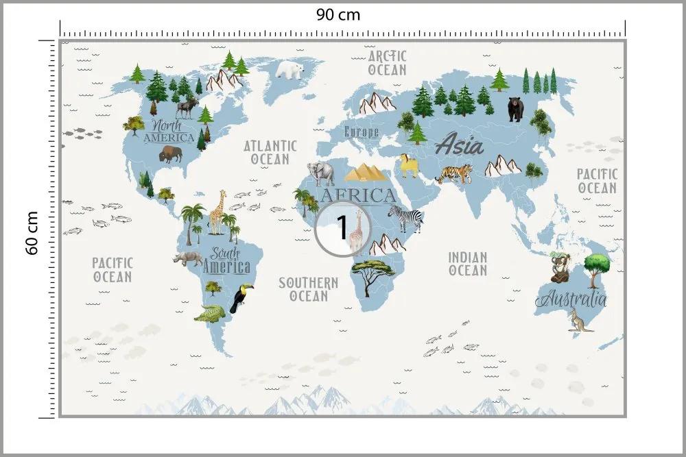Fototapeta Animals World Map For Kids Wallpaper Design Omyvatelný vlies 208x146