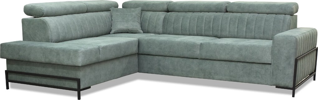 Rohová rozkládací sedací souprava do L OSKAR, 270 cm, s úložným prostorem Roh pohovky: Pravý roh, Barva látky: Světle zelená (Soro 34)