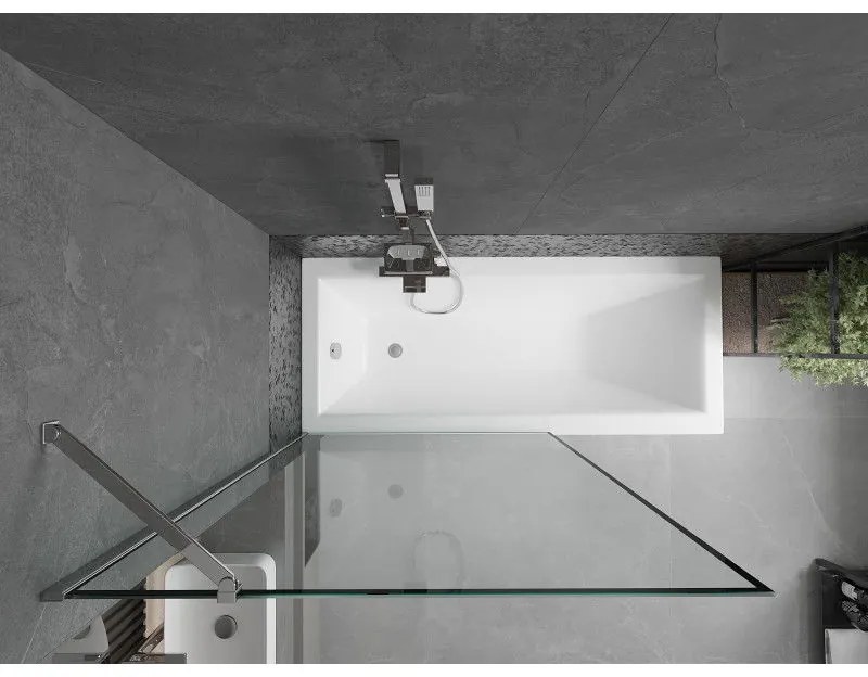 Mexen Next, vanová zástěna 1-křídlová 70 x 150 cm, fixní křídlo, 6 mm čiré sklo s černým vzorem, chromový profil, 895-070-000-00-70-01