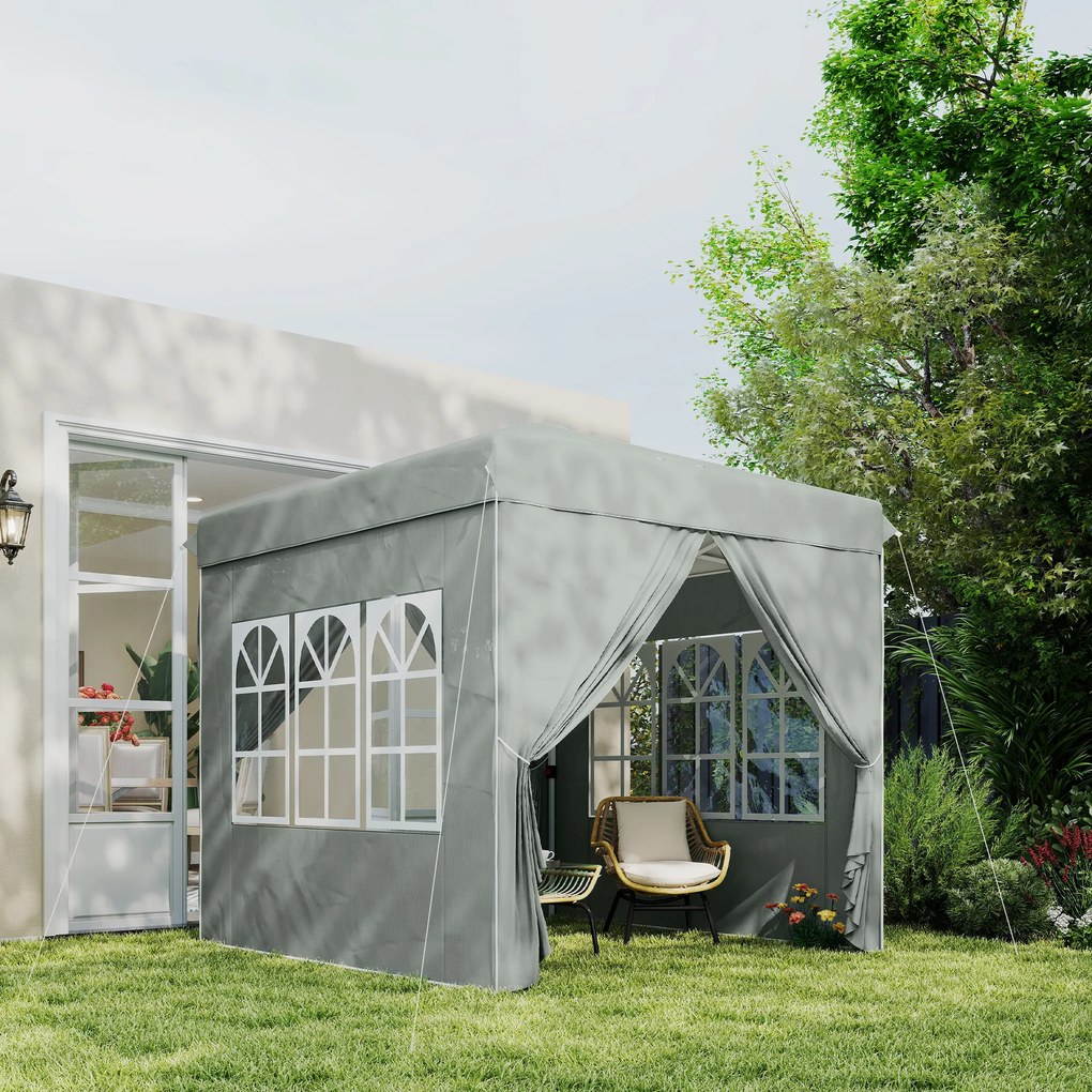 Outsunny altán 2,5x2,5 m, vodoodpudivý stabilní zimní pop-up skládací altán, UV ochrana 50+, skládací párty stan zahradní stan se 4 bočními panely ta…
