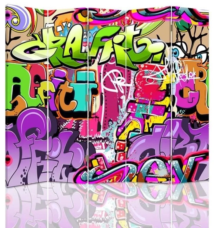 Ozdobný paraván Abstraktní graffiti - 180x170 cm, pětidílný, obustranný paraván 360°