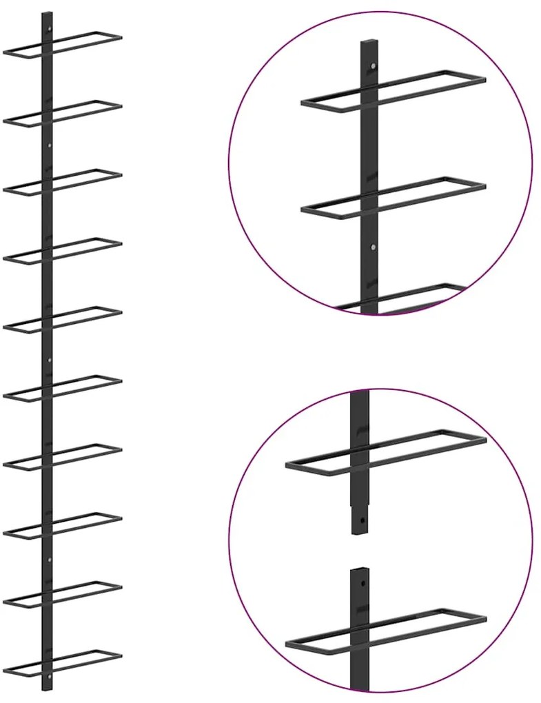 vidaXL Marketos Nástěnný stojan na víno na 20 lahví 2 ks černý kov