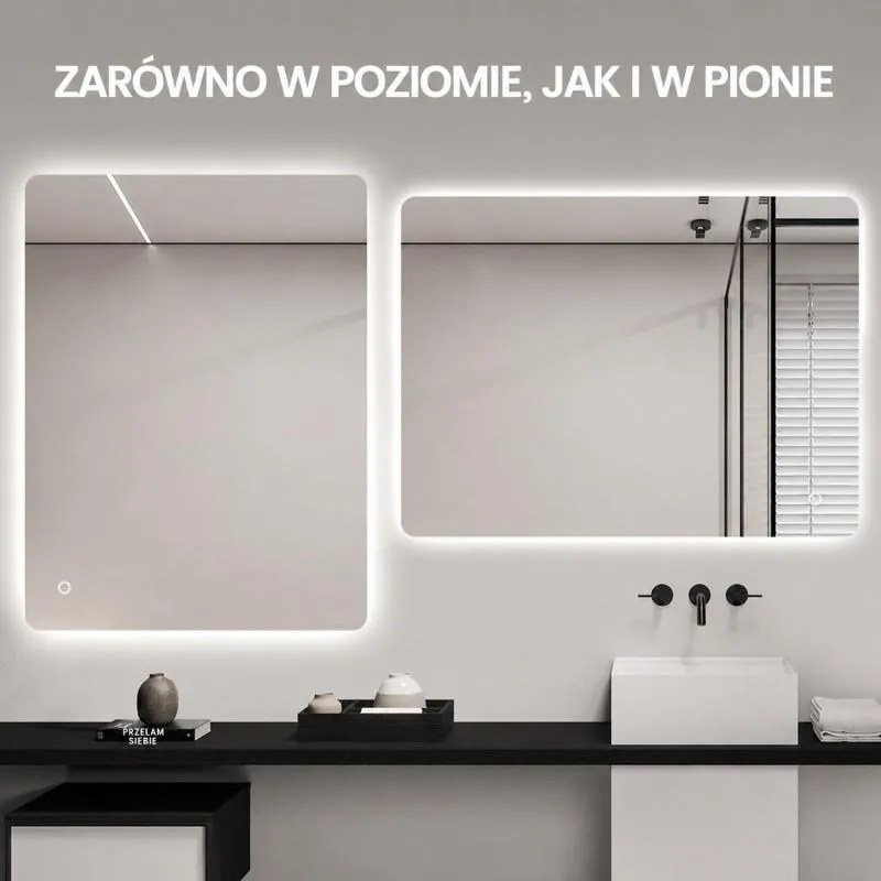 Erga Kalami, bezrámové LED zrcadlo s vyhříváním a dotykovým ovládáním, 80 × 60 cm, ERG-YKA-MR.KALAMI-60X80
