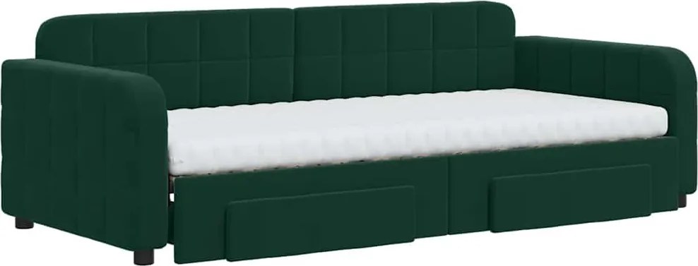 Válenda s přistýlkou a zásuvkami tmavě zelená 90 x 200 cm samet 3197003