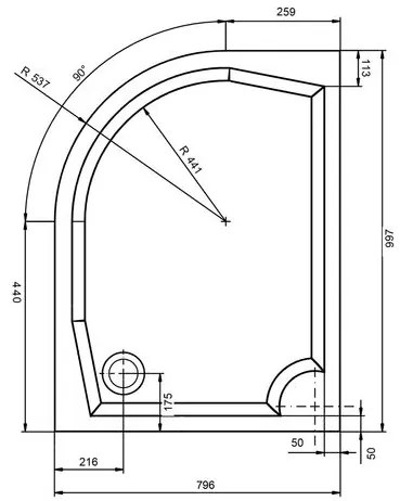 Gelco G5 Riva Sprchová vanička, 1000x800 mm, pravá, bílá GR10080R