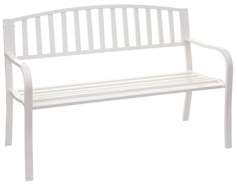 Zahradní lavička F43 2-místná ~ práškovaná ocel, 128 cm - Bílá