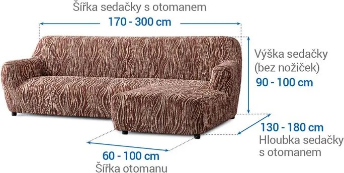 Bielastické potahy UNIVERSO NOVÉ žíhané hnědé sedačka s otomanem vpravo (š. 170 - 300 cm)