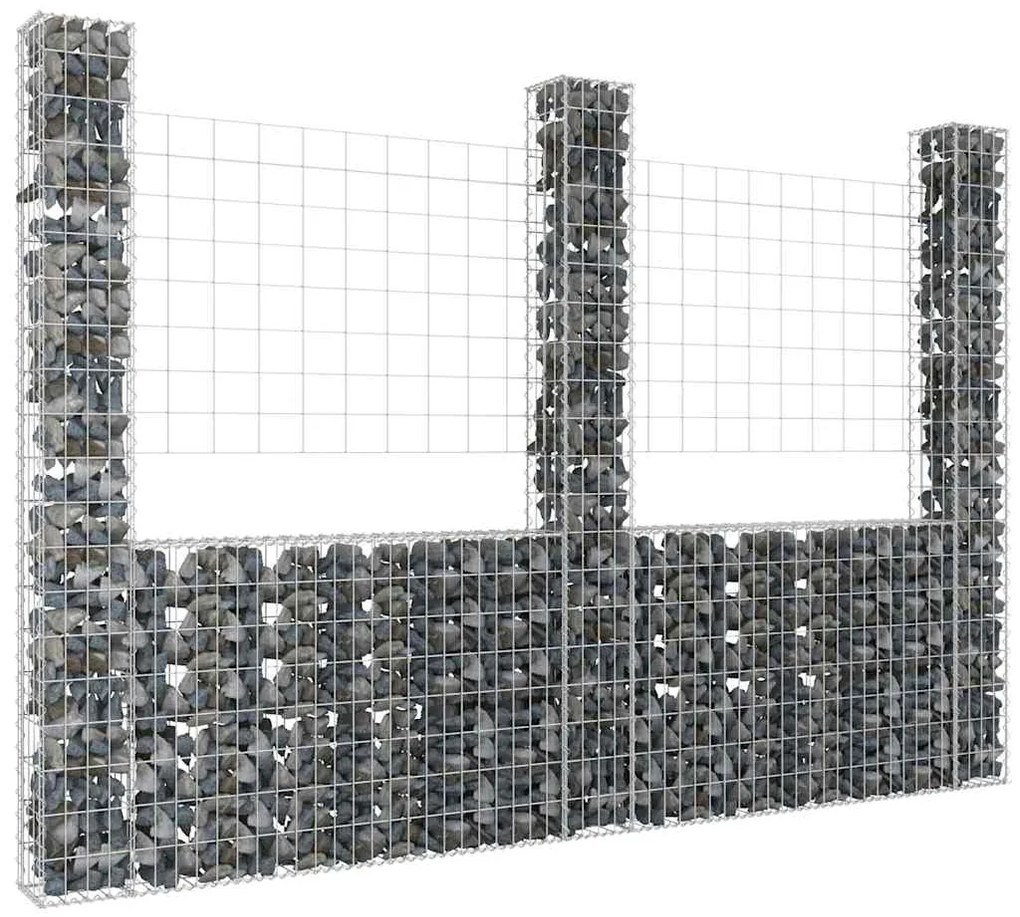 Gabionový koš ve tvaru U se 3 sloupky železo 260 x 20 x 200 cm 151290