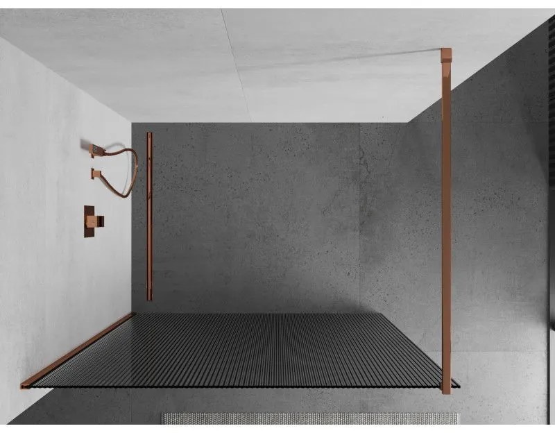 Mexen Kioto, sprchová zástěna 80 x 200 cm, 8mm sklo s žebrovým vzorem, růžové zlato profil, 800-080-101-60-09