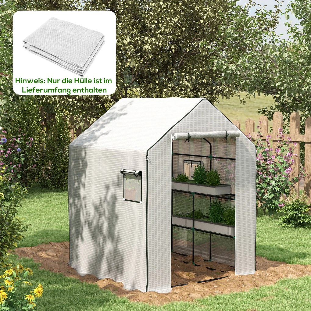 Náhradní skleníková fólie Outsunny s UV ochranou, boční okno, rolovací dveře, náhradní kryt, PE fólie pro rajčatový skleník, bílá, 140 x 143 x 190 cm