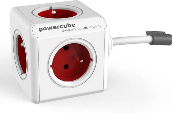 Powercube Extended, 5x zásuvka, 3m červená/béžová
