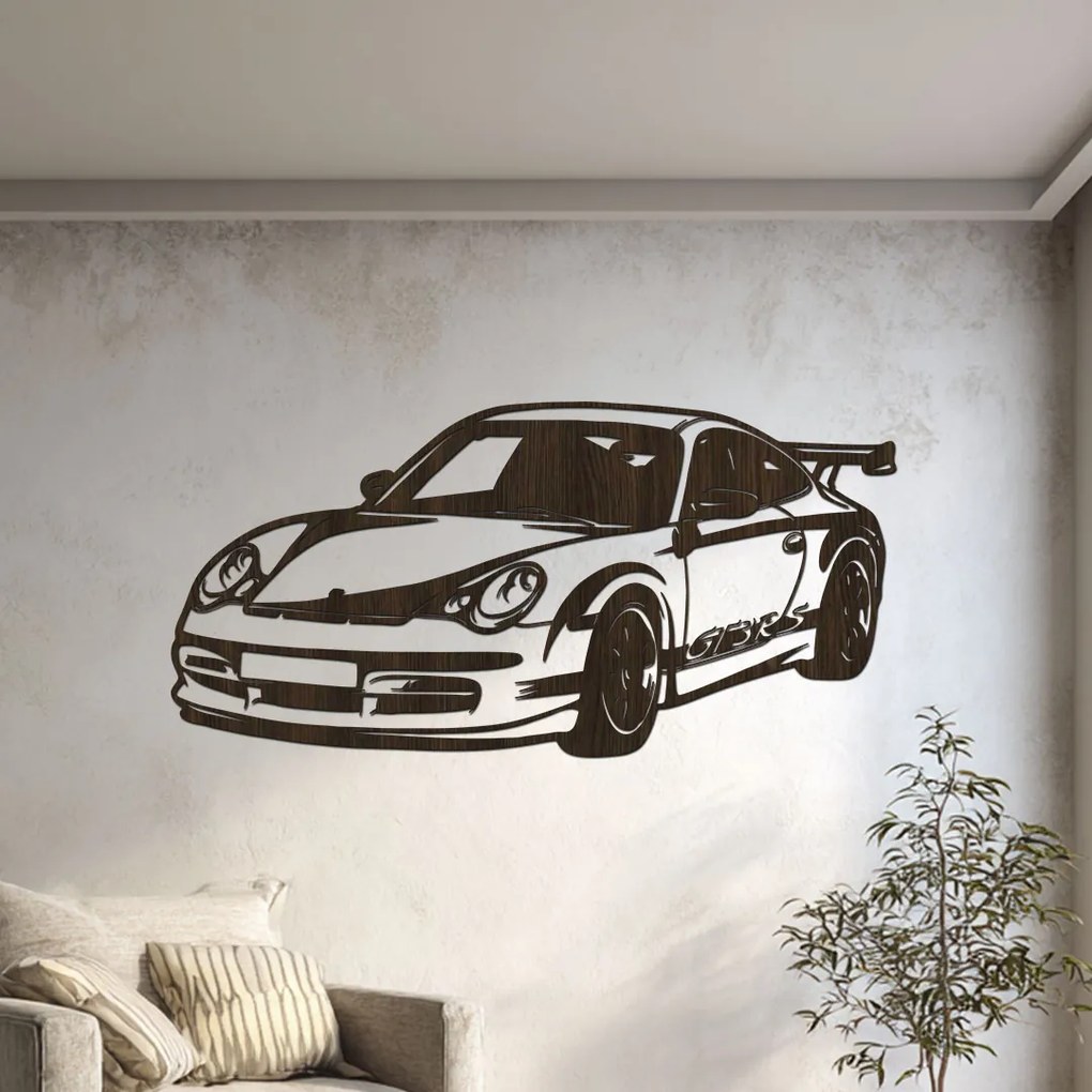 dřevo života Dřevěný obraz Porsche 911 GT3 RS Zvolte rozměr (cm): 60x29, Zvolte barvu dekoru: Černá