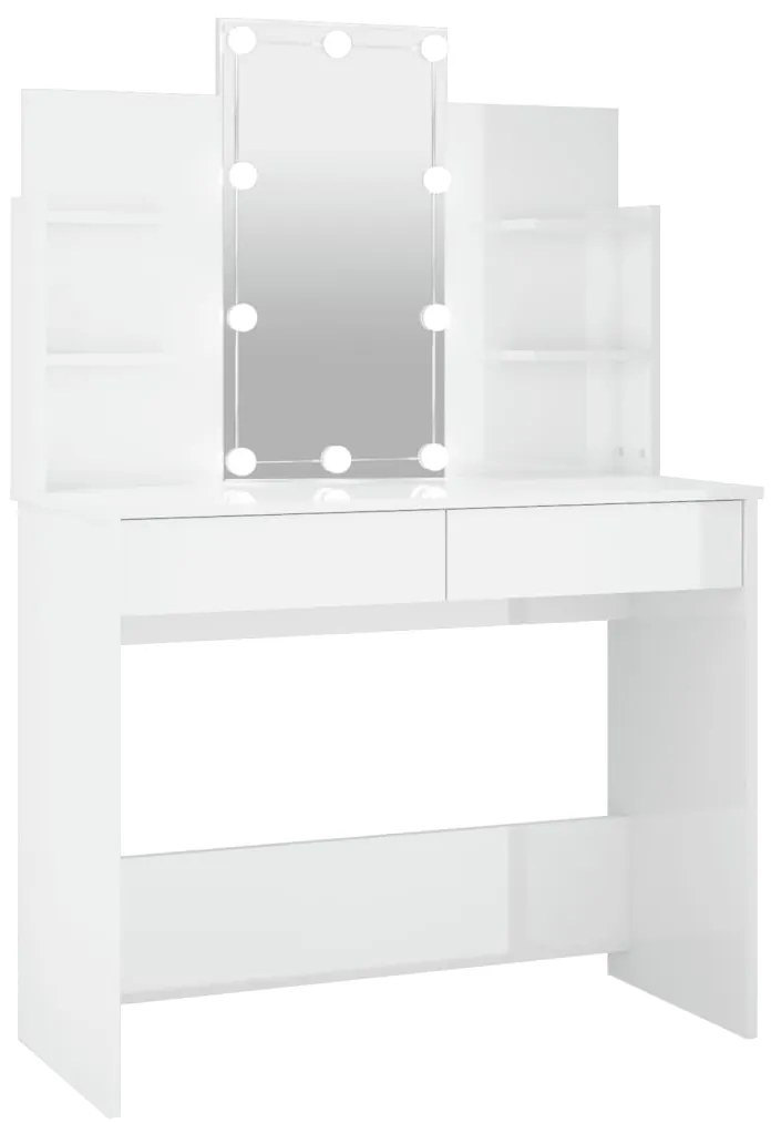 Toaletní stolek s LED lesklý bílý 96 x 40 x 142 cm - Default Title