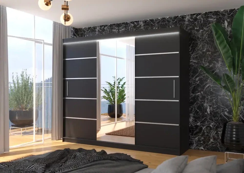 Posuvná skříň se zrcadlem a LED osvětlením SALTO 250