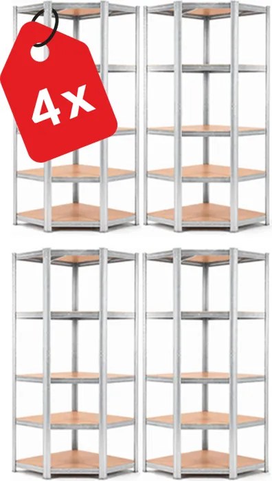 Akce 4x Regál 180x90x40 cm rohový zinkovaný 5-policový, nosnost 875 kg