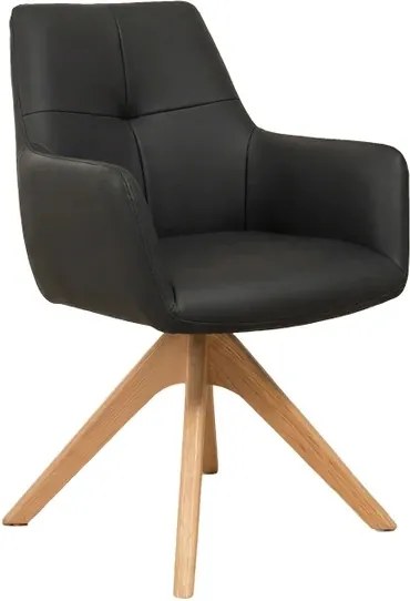 Designová otočná židle Devassy černá kůže / dub