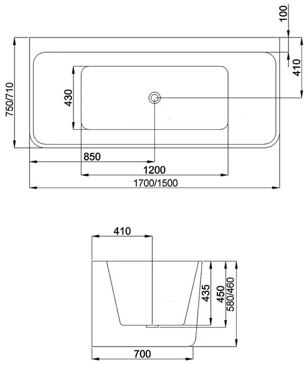 BPS-koupelny Volně stojící akrylátová vana ke stěně HYD-SOF515D 170x75 bílá, odtokový komplet chrom