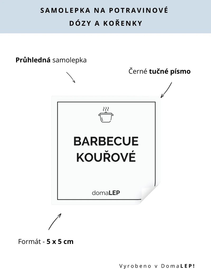 Samolepka na kořenky BARBECUE KOUŘOVÉ průhledná 5 × 5 cm tučné písmo