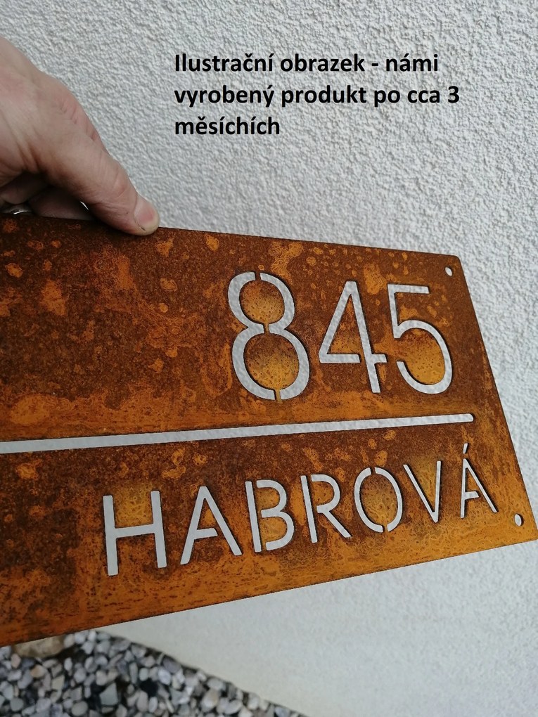 Cortenové domovní číslo tabulka 14c - s černým podkladem Velikost: 47 x 25 cm (XXL)