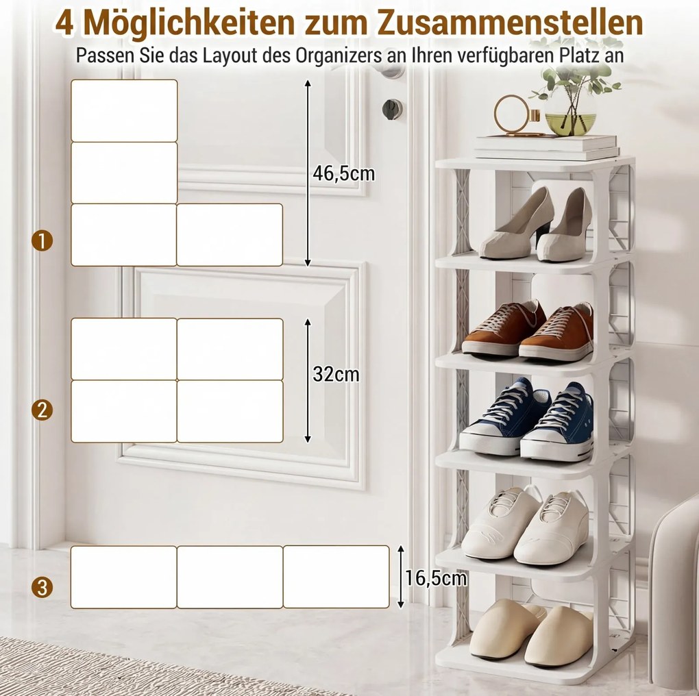 Costway 6-Tier Stohovatelný stojan na boty Vertikální organizér bot Volně