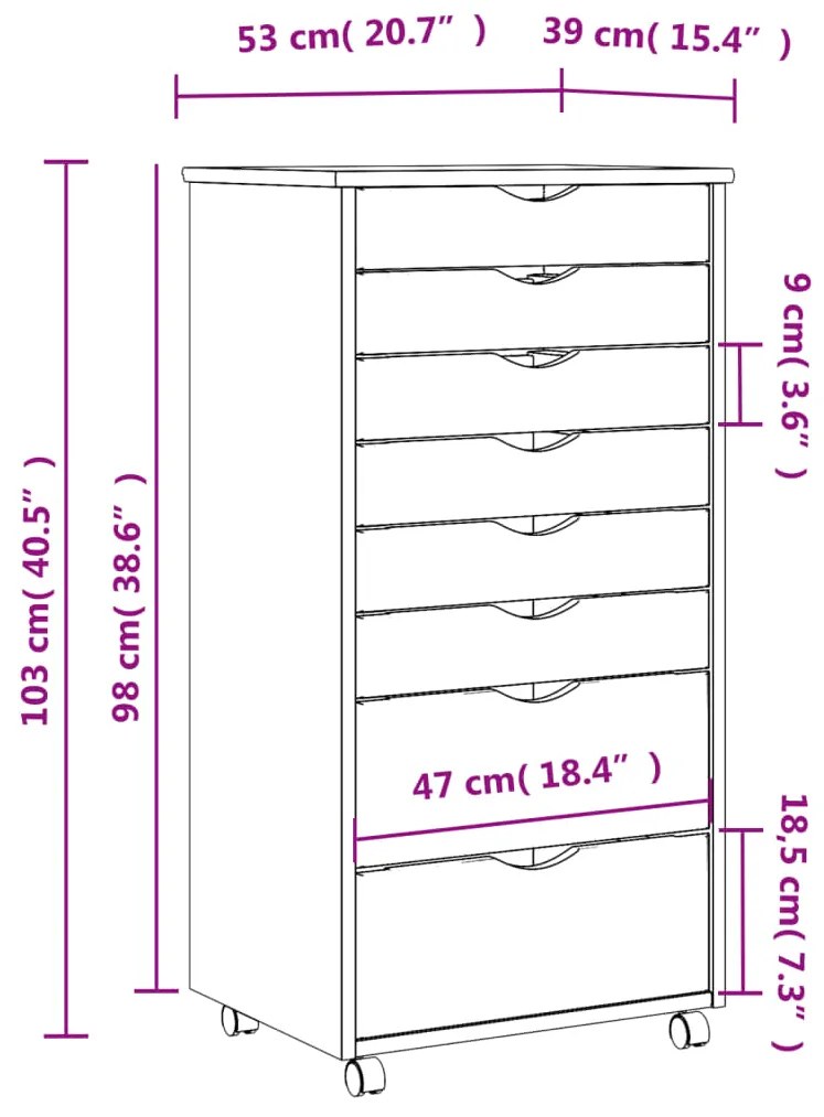 vidaXL Zásuvková skříňka se zásuvkami MOSS medově hnědá borové dřevo