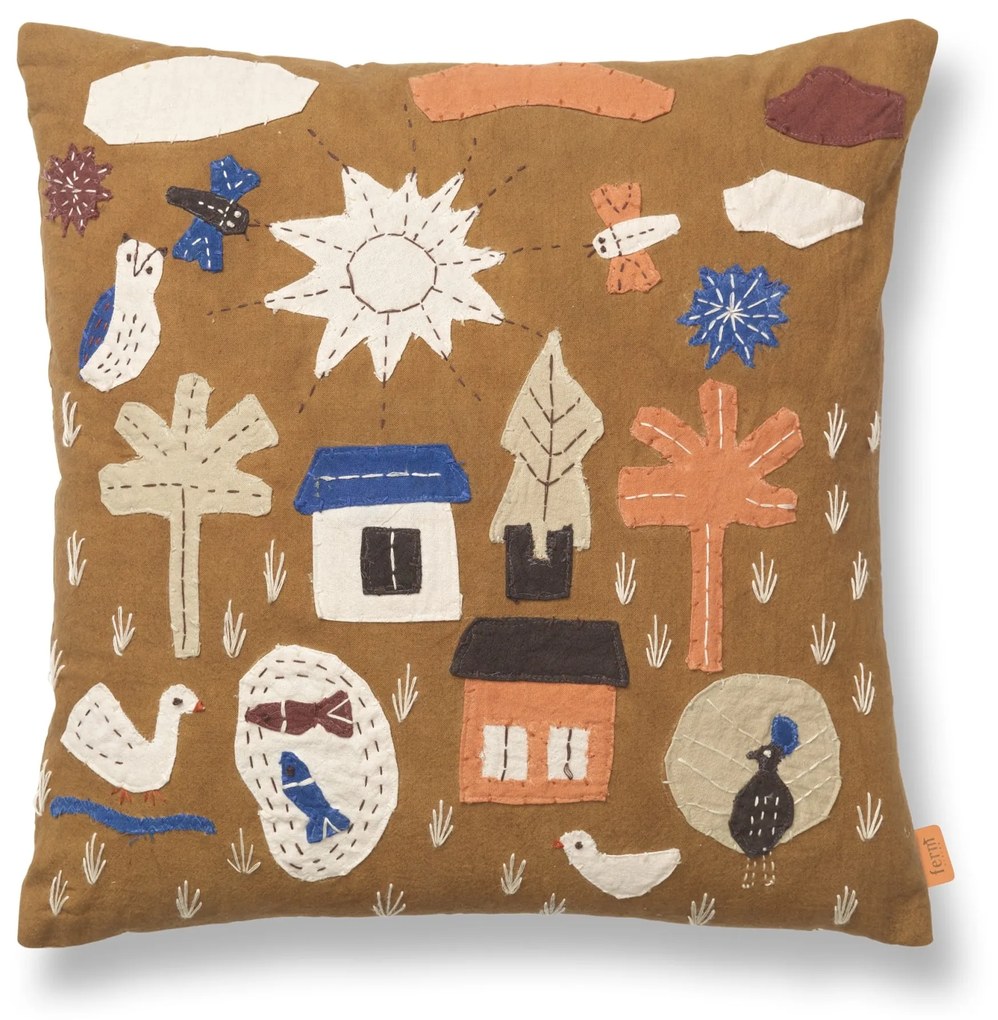 Ferm Living Polštář z organické bavlny Village Sugar Kelp 40 × 40 cm, hnědá barva, textil