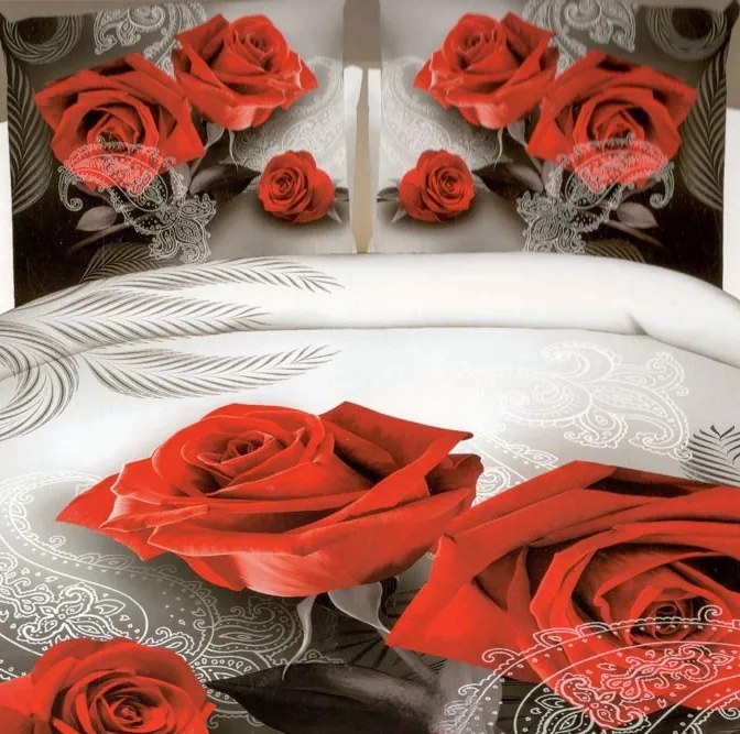 3D povlečení - rudé růže s ornamenty