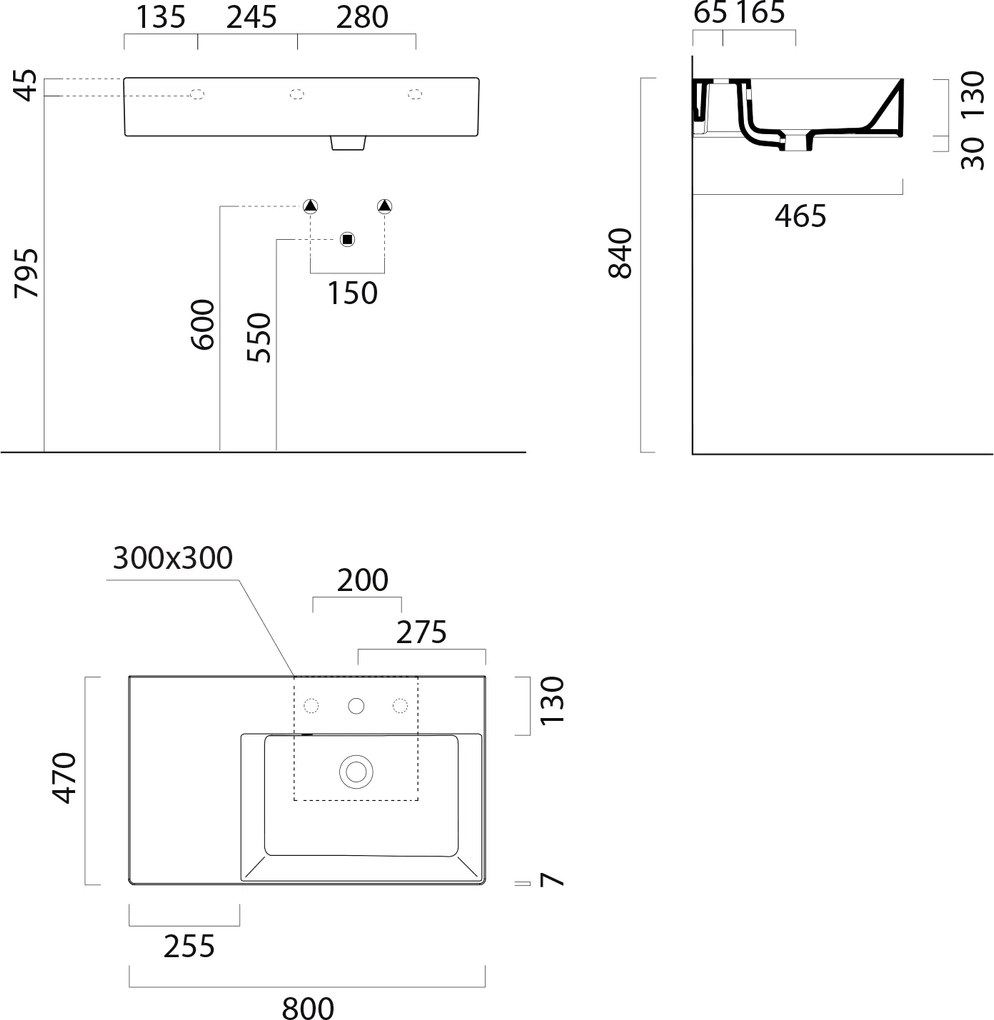 GSI GSI, KUBE X keramické umyvadlo 80x47 cm, s odkládací plochou vlevo, bílá ExtraGlaze, 9457111