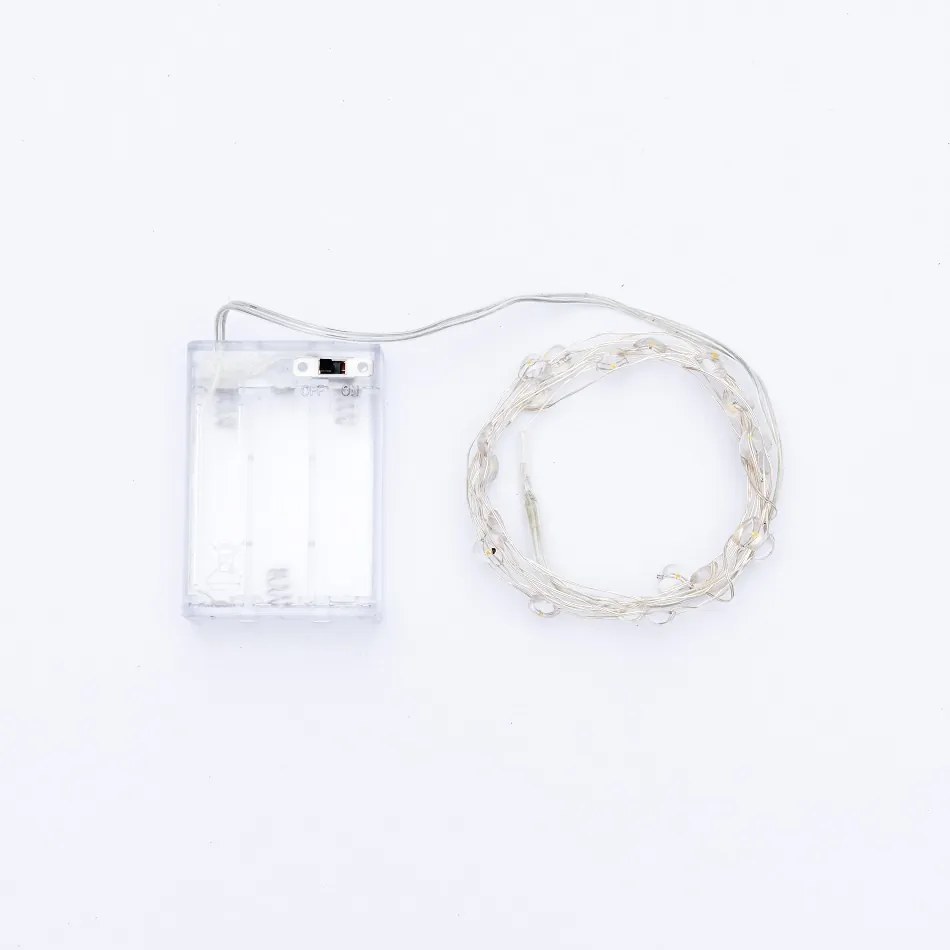 LED světýlka na baterie, srdíčka, 2,3 m, teple bílá, 20 diod, čirý kabel, IP20 interiér, 3 × AA