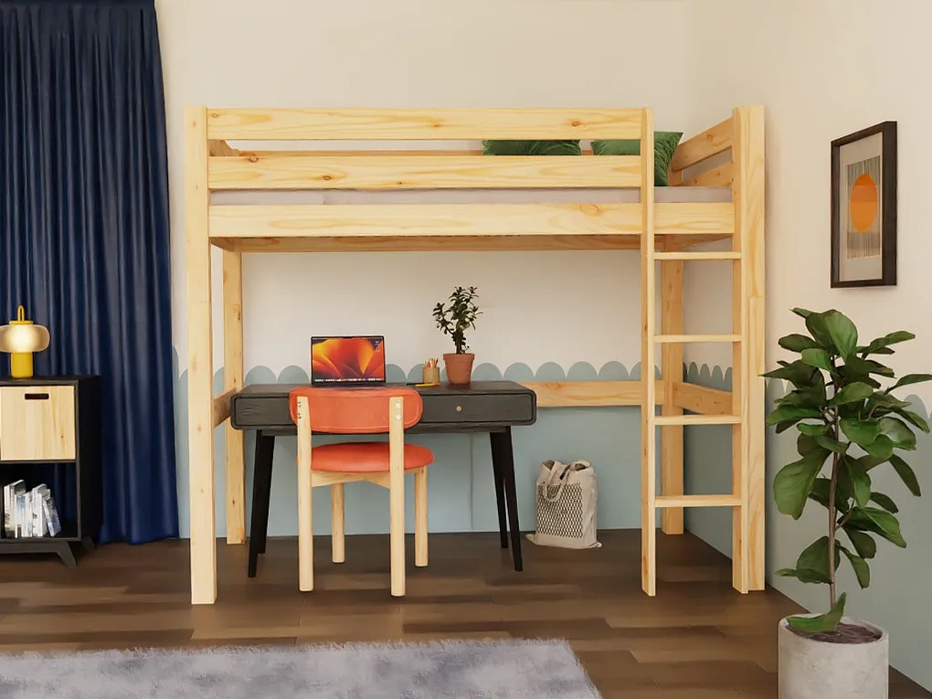 Tartak Meble Dřevěná vyvýšená postel MAKALU pro děti 90x200 cm Zvolte barvu: Transparentní lazura