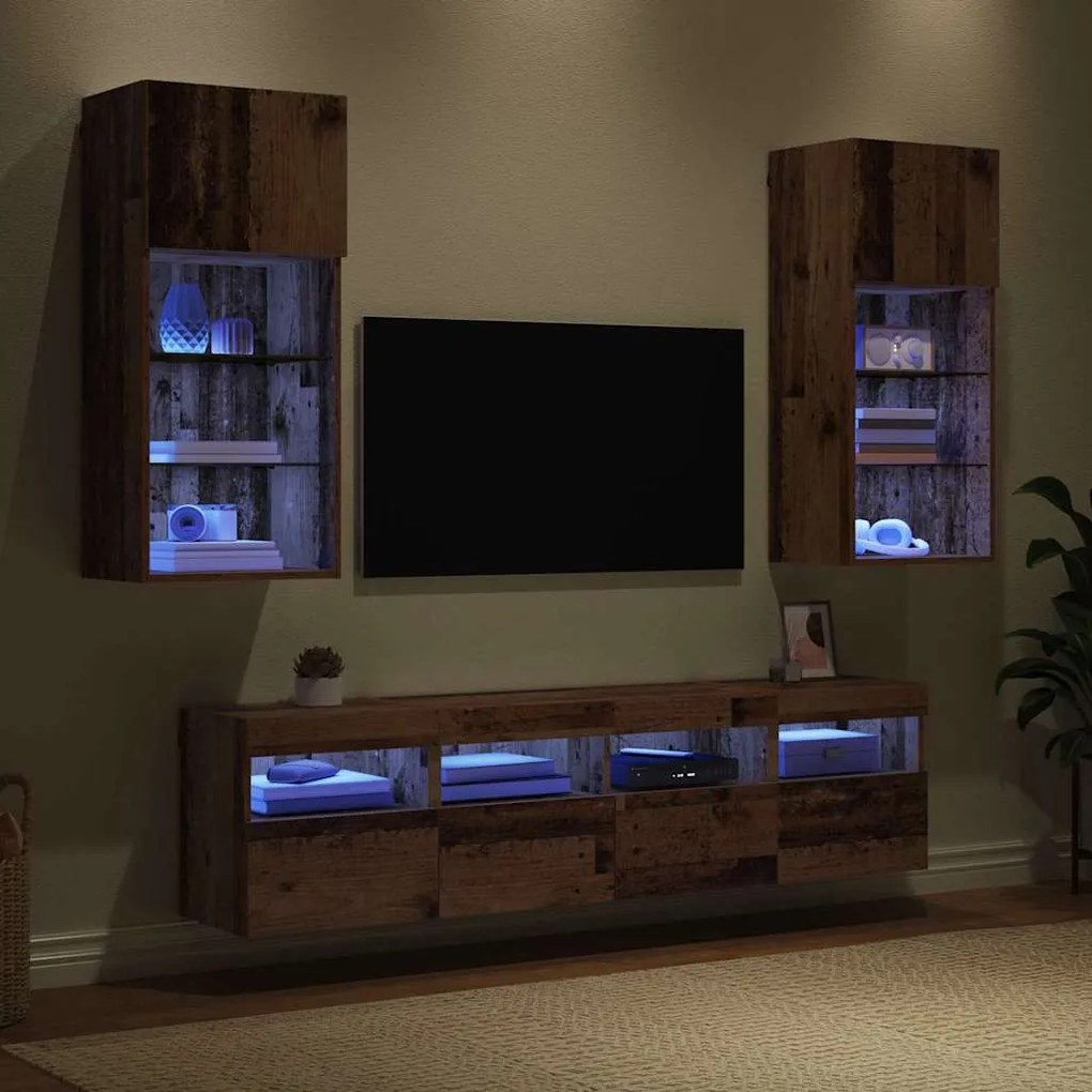TV nástěnné jednotky s LED 5 ks Staré dřevo kompozitní dřevo 3402980