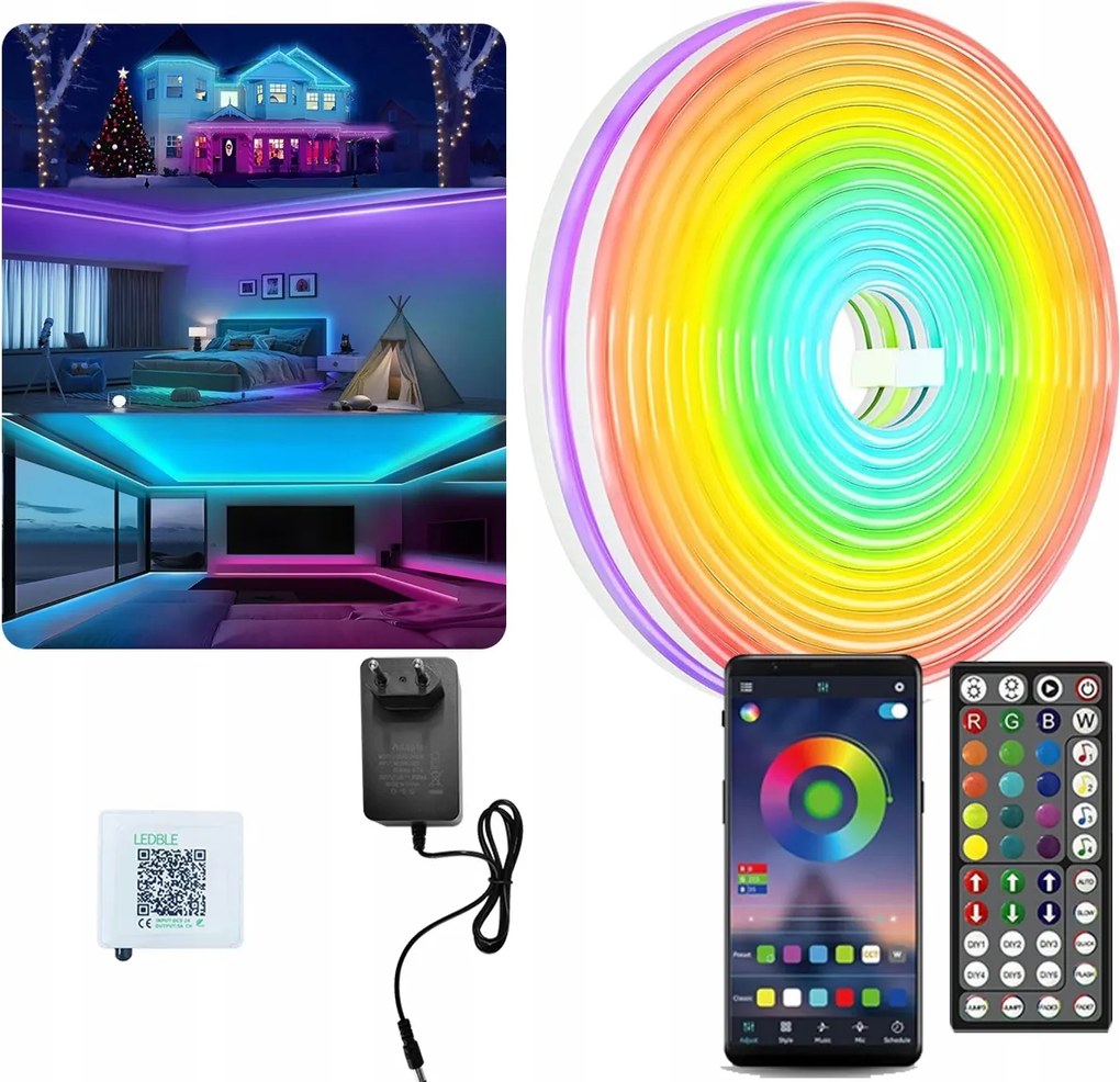 Led pásek Rgb 30 m Vodotěsný Dálkový Ovladač Aplikace IP65 24V Neon Elastický