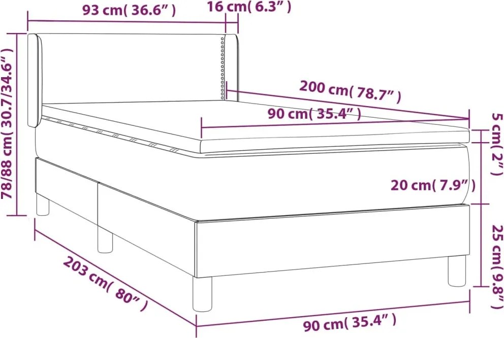 vidaXL Box spring postel s matrací 90x200 cm textil [3130165] Barva: Modrá