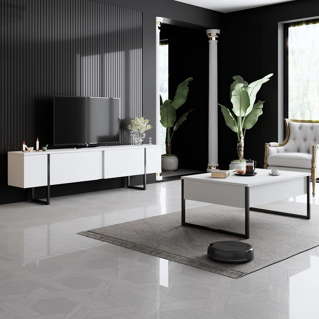 Luxe TV stolek na nožičkách, bílá / černá