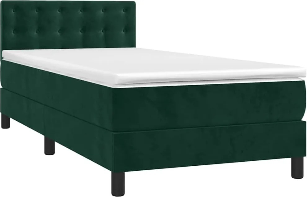 Box spring postel s matrací a LED tmavě zelená 80x200 cm samet 3134612