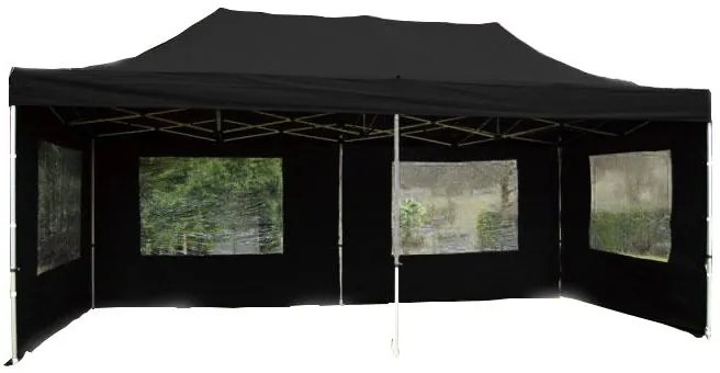 Nůžkový párty stan 3 × 6 m s bočními stěnami, černý