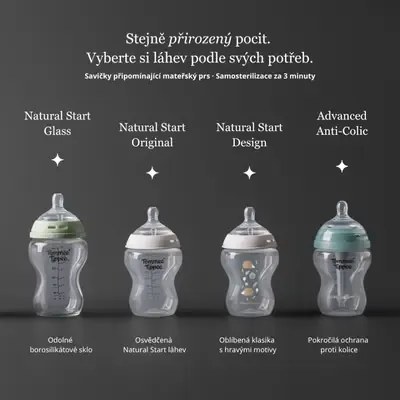 Tommee Tippee Natural Start samosterilizační kojenecká lahev s ANTI-CO