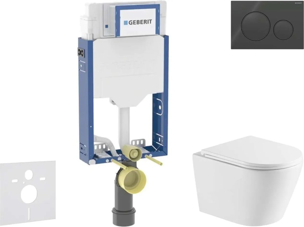 Geberit Kombifix - Set předstěnové instalace, klozetu Nefia a sedátka softclose, tlačítko Sigma20, černá lesk/černá mat SANI15CA5153