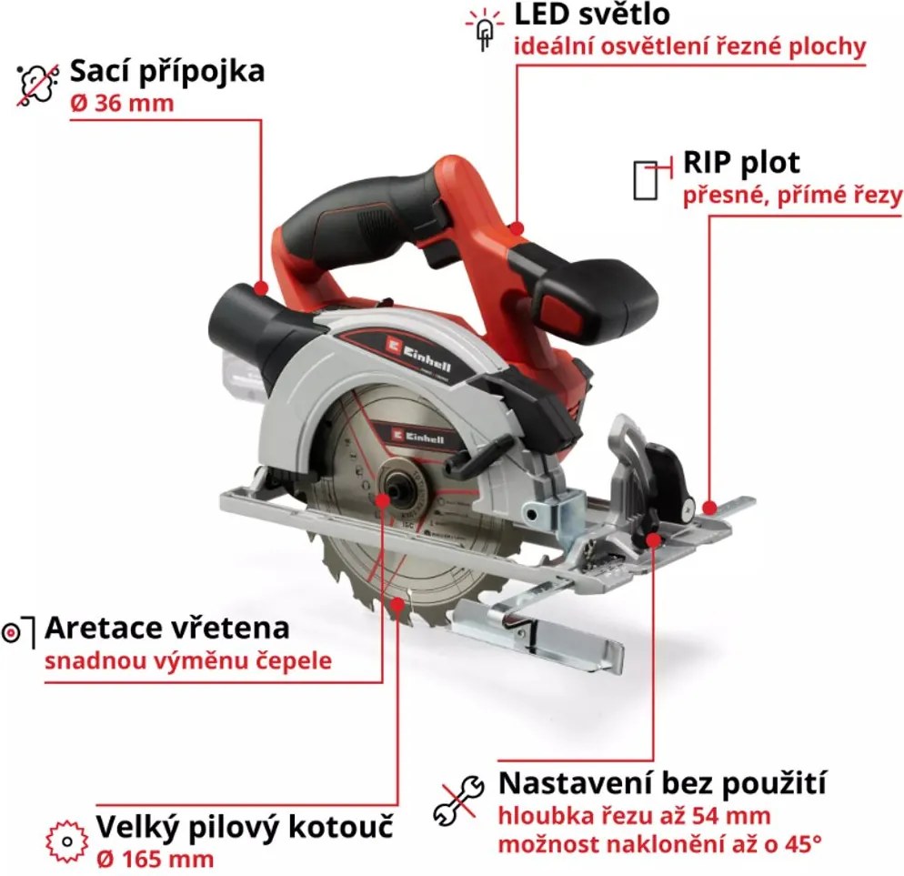 Aku ruční kotoučová pila Einhell TE-CS 18/165-1 Li 4331207