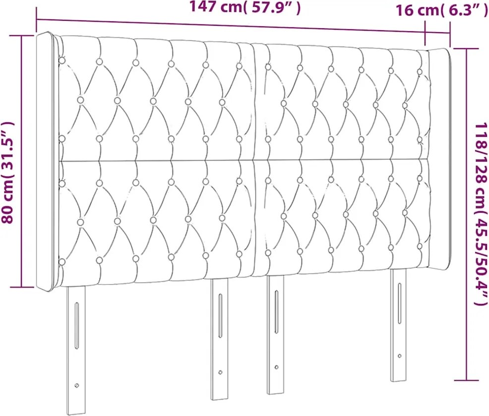 Čelo postele s LED černé 147 x 16 x 118/128 cm samet 3124434