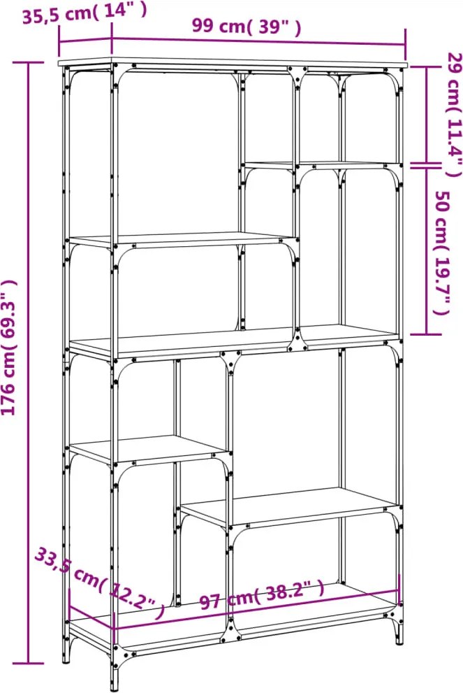 vidaXL Knihovna 99 x 35,5 x 176 cm kompozitní dřevo a ocel [835410] Barva: Černá