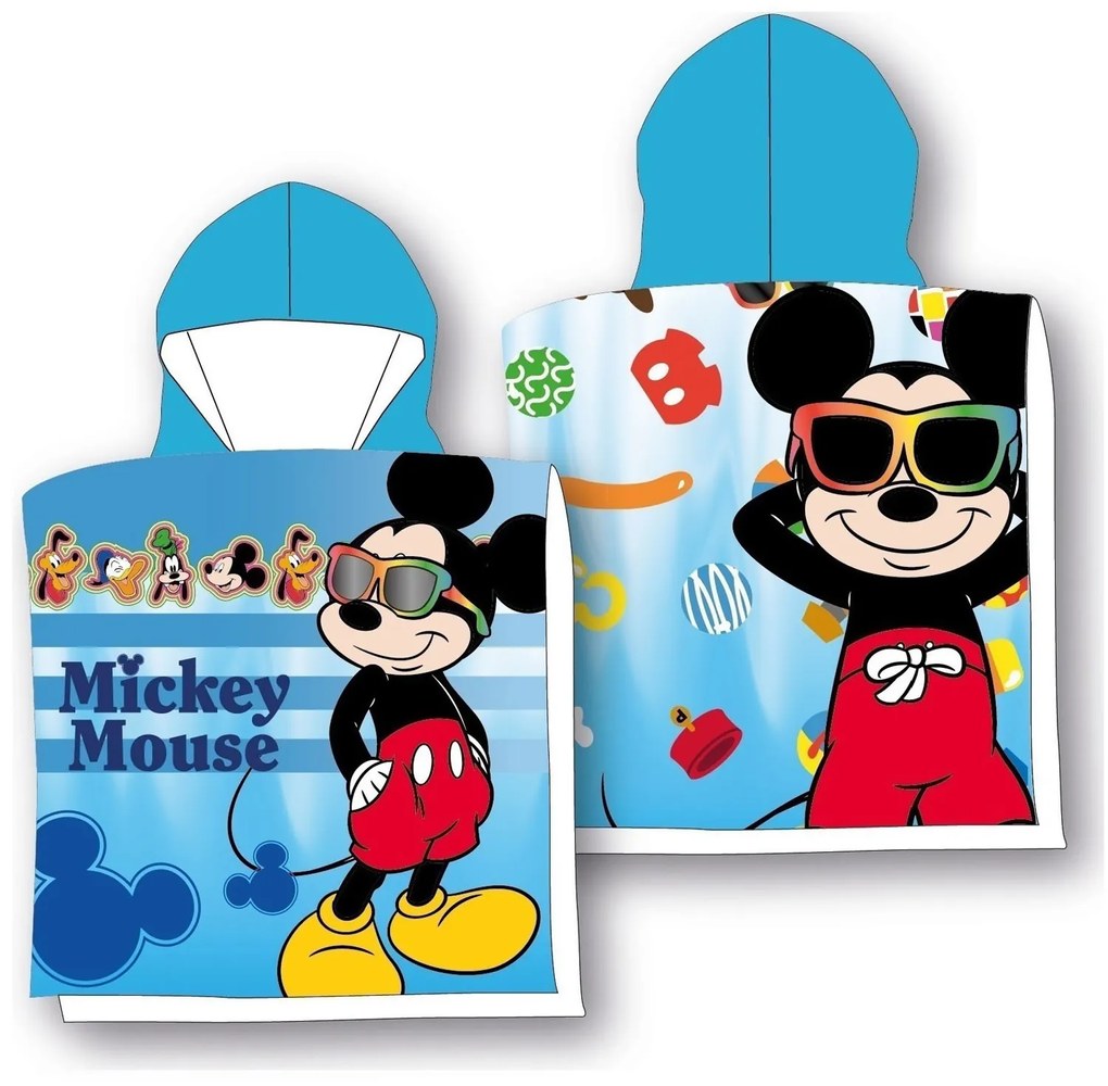 DĚTSKÝ BAVLNĚNÝ PONČO RUČNÍK S KAPUCÍ MICKEY 50X115 CM VZOROVANÁ
