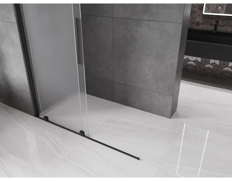 Mexen Velar, sprchová zástěna s posuvnými dveřmi Walk-in 160 x 200 cm, 8mm sklo námraza, černá matná, 871-160-000-33-70