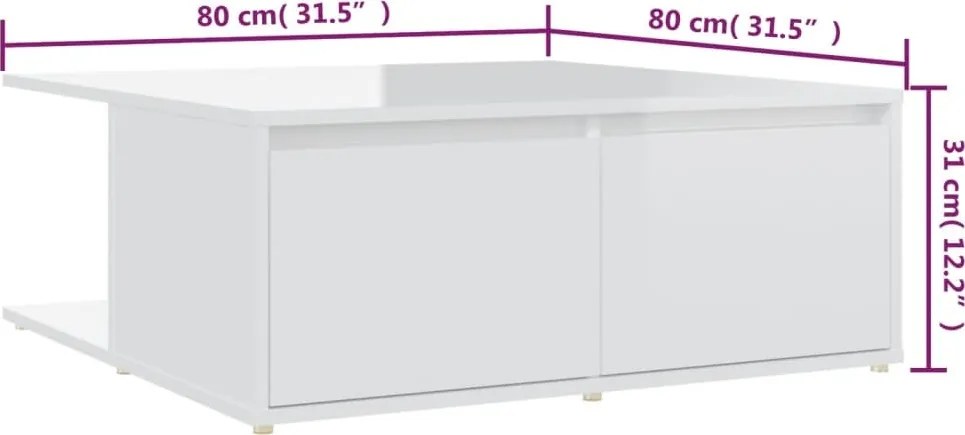 vidaXL Konferenční stolek 80 x 80 x 31 cm dřevotříska [806882] Barva: šedá s vysokým leskem