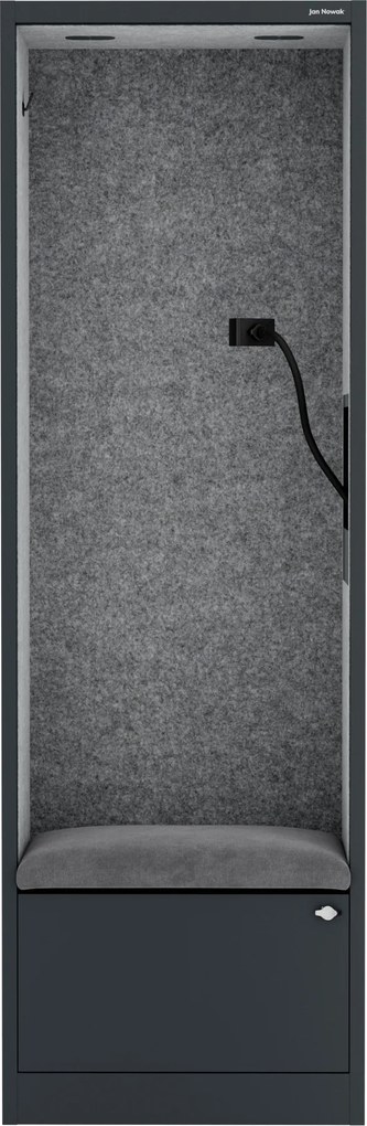 Kancelářská akustická kabina se sedátkem a USB-C portem, korpus antracitový / sedák šedá, 600 mm: SALLY MentalBox