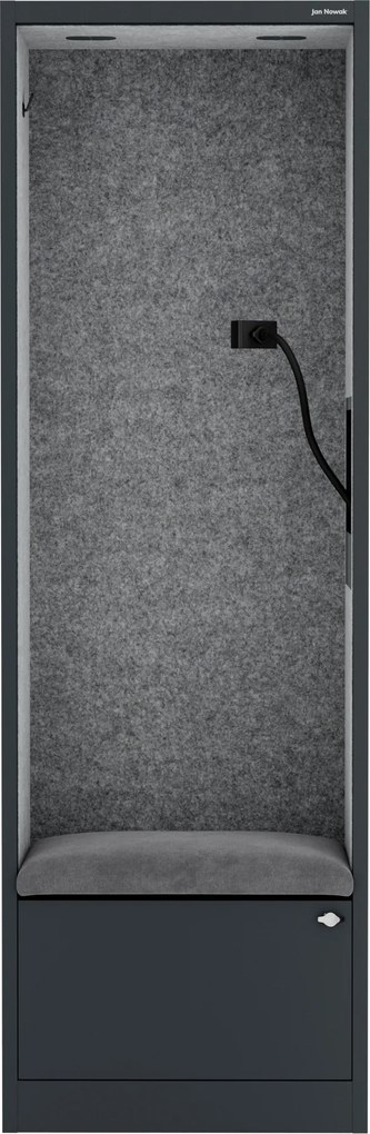 Skříň se sedákem a zónou ticha SALLY MentalBox, antracitová konstrukce, šedý sedák, 1850 x 600 x 400 mm